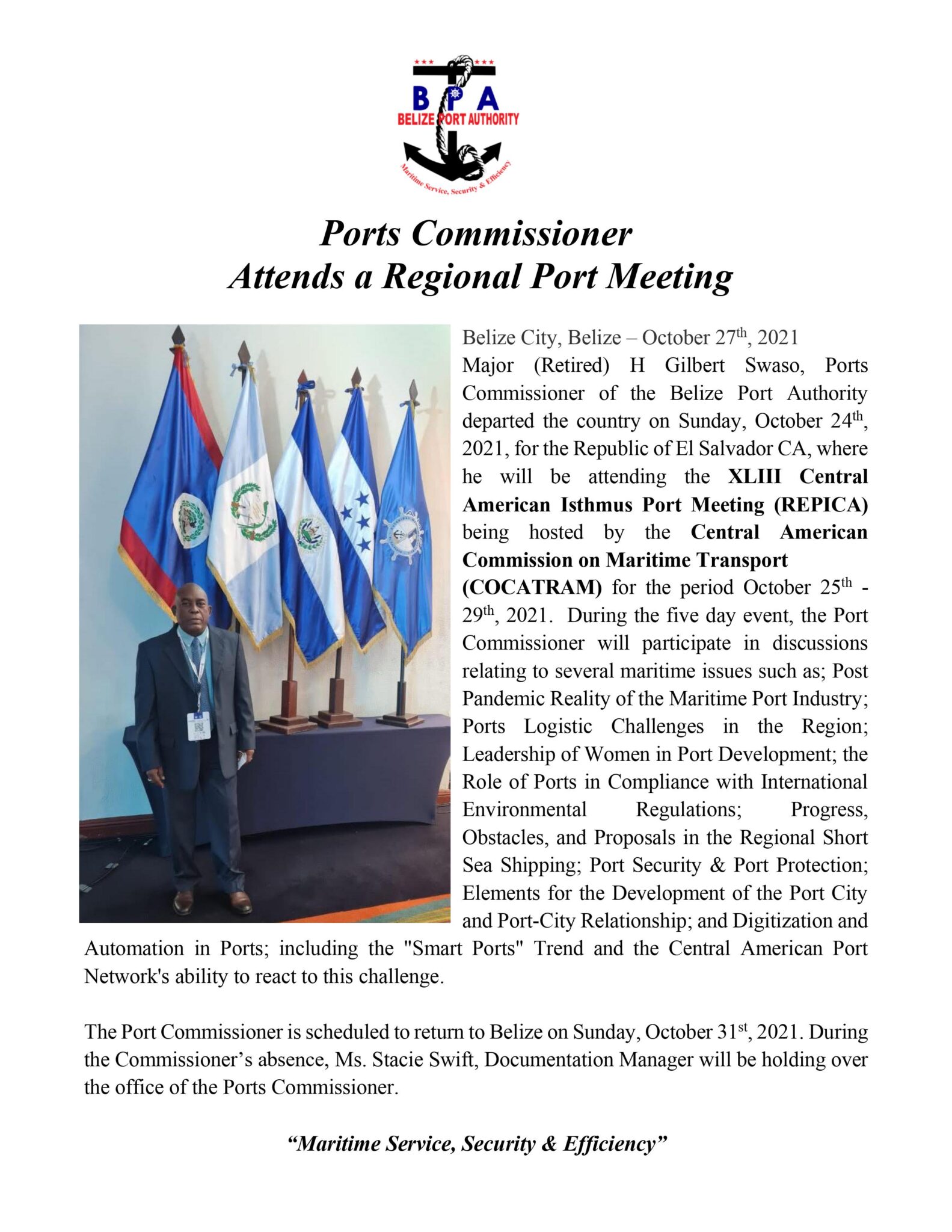 PORTS COMMISSIONER ATTENDS REGIONAL PORT MEETING – Belize Port Authority