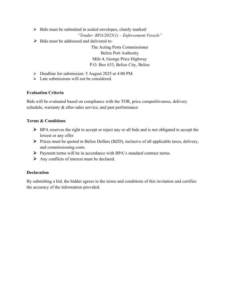 Invitation to Tender – Belize Port Authority